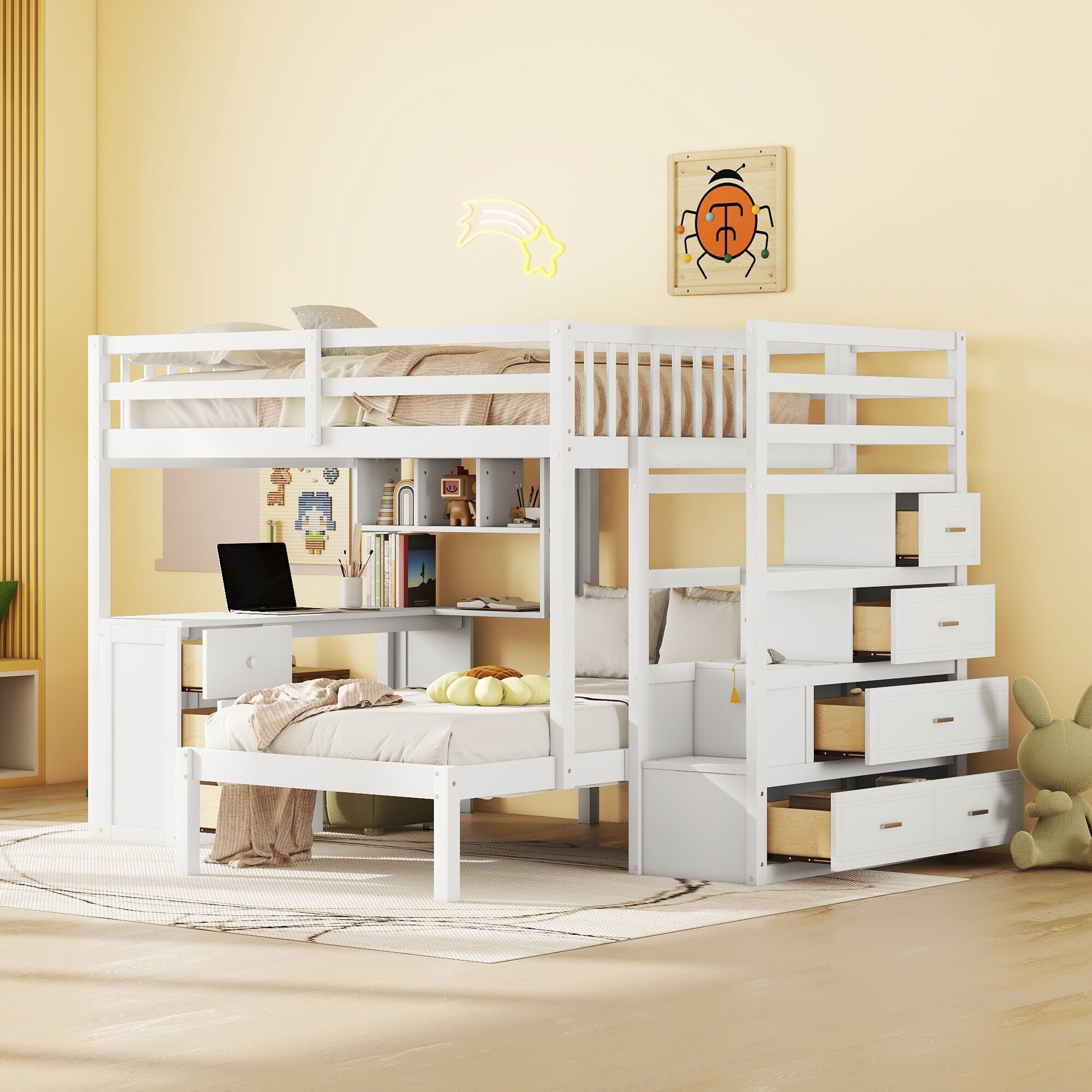 Full and twin bunk bed with storage store