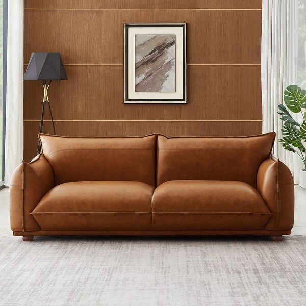 Manar Mid Century Modern Luxury Genuine Leather Couch On Sale Bed Bath Beyond 38296844