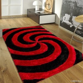AllStar Rugs Red Shaggy Area Rug with 3D Black Spiral Design ...