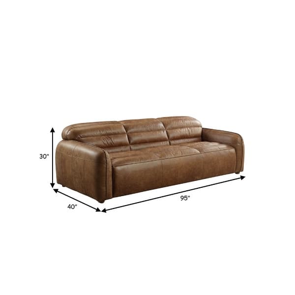 95 Inch Sofa, Top Grain Leather, Horizontal Channel Tufted Design ...