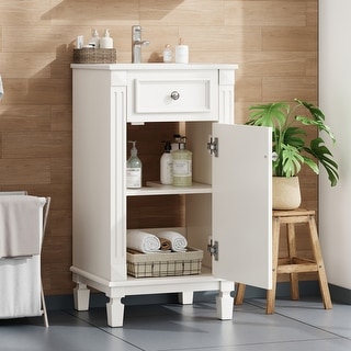 18-inch Bathroom Vanity with Ceramic Sink, Freestanding Single Vanity ...