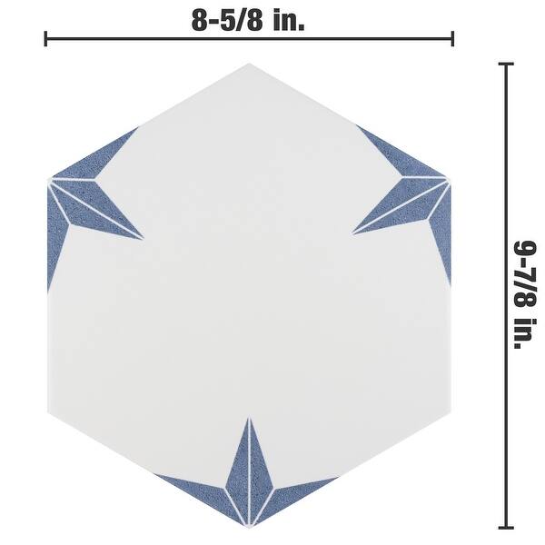 Merola Tile Stella Hex Azul 8-5/8" x 9-7/8" Porcelain Floor and Wall ...