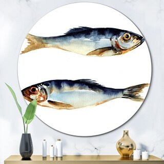Designart 'Two Herring Fish On White' Nautical & Coastal Metal Circle ...