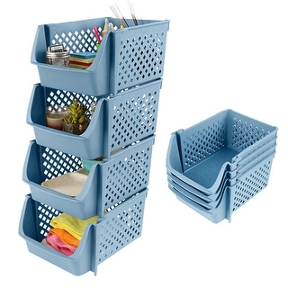4 Stackable Blue Plastic Storage Bins - Bed Bath & Beyond - 40355418