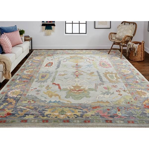 Larson Luxe Hand Knot Botanical Accent Rug, Blue/Cool Gray - Bed Bath ...