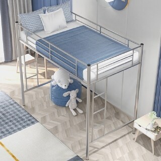 Twin Loft Bed with Sturdy Steel Frame, Guard Rail, Two-Side Ladders ...
