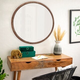 Sagebrook Home Neutral Wood Brown 32" Round Mirror - 32" x 32" x 1 ...