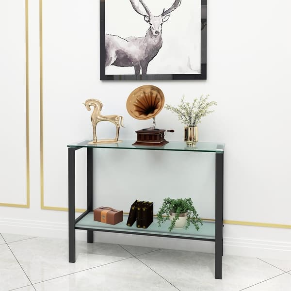 Console Table Double layer tempered glass rectangular porch table - Bed ...