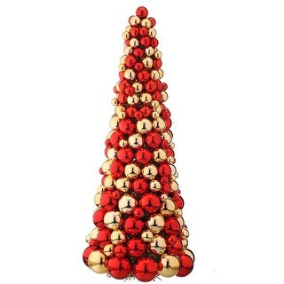 2' Red and Gold Mixed Shatterproof Ball Cone Christmas Tree - under-3 ...