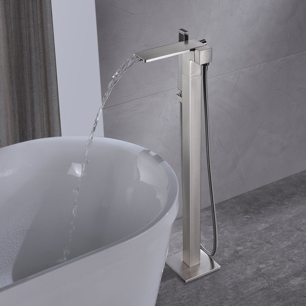 brushed nickel waterfall floor mount tub filler free standing - 8' x 10 ...