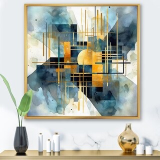 Designart "Gold Blue Abstracted Realities" Abstract Shapes Framed ...