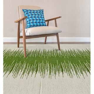 Bashia Handmade Soundwave Wool Rug, Ivory/Moss Green, Area Rug - Bed ...
