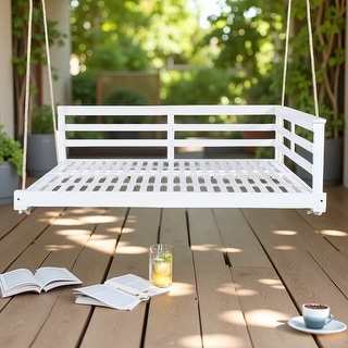 Acacia Wood Outdoor Porch Swings Bed with Hemp Ropes Full Size Porch ...