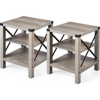 Rustic End Table Set of 2, Farmhouse Accent Cocktail Table Storage ...