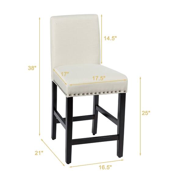 Costway Set of 2 25'' Kitchen Breakfast Chairs Nailhead Bar Stools ...