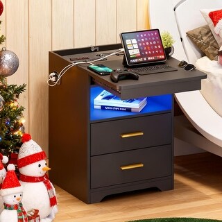 Lockable Nightstand with LED Lights, USB-C Charging, and Auto Sensor, 3 ...