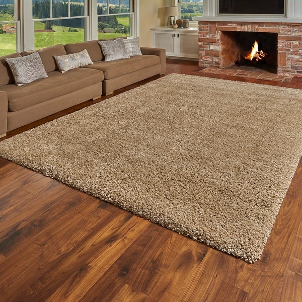 Gertmenian Ultimate Shag Solid Oatmeal Plush Shag Area Rug - Bed Bath ...