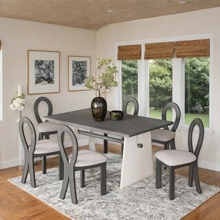 Versatile Dining Table Set with Trestle Dining Table and 6 Upholstered ...
