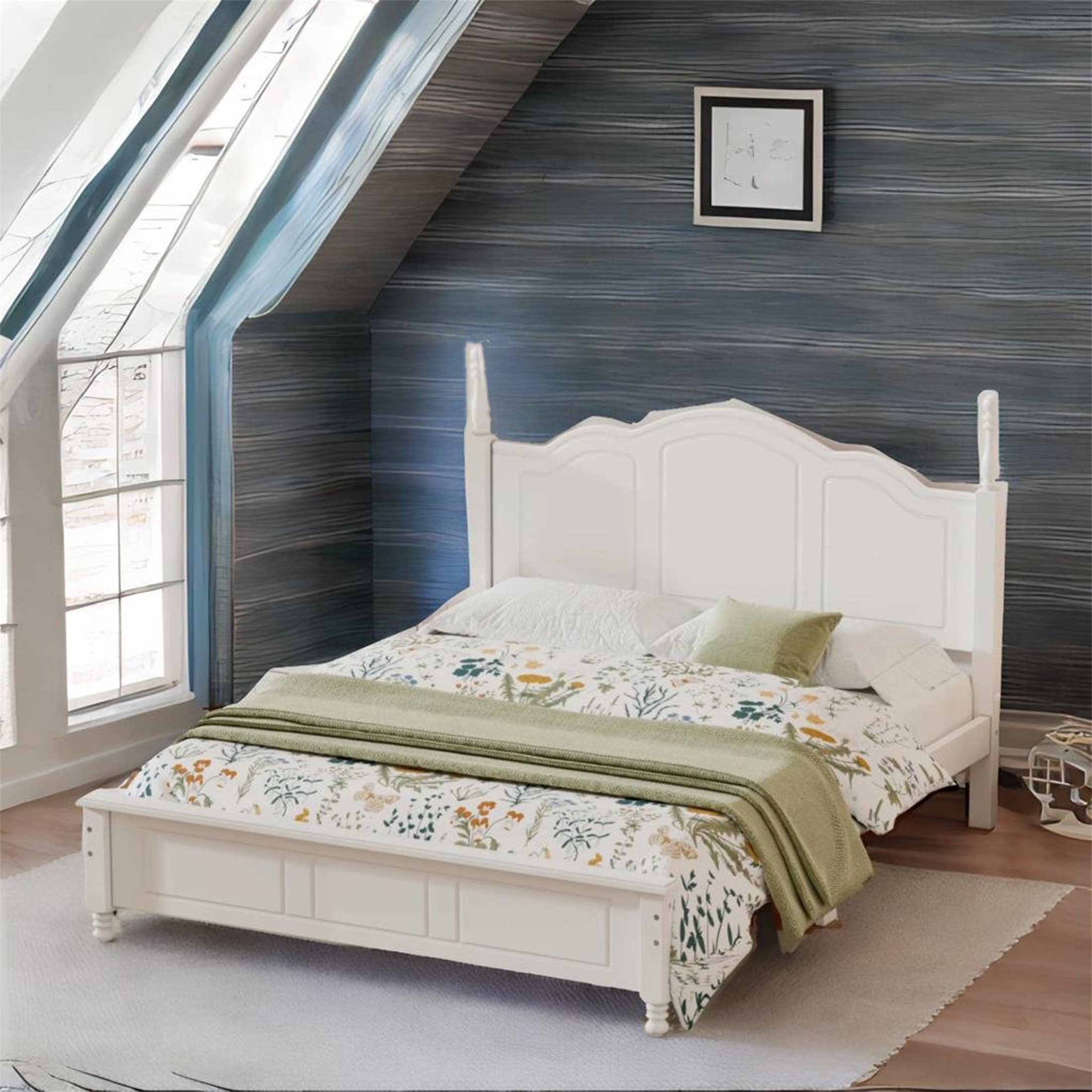 Wood Platform Bed Frame Retro Style Platform Bed with Wooden Slat ...