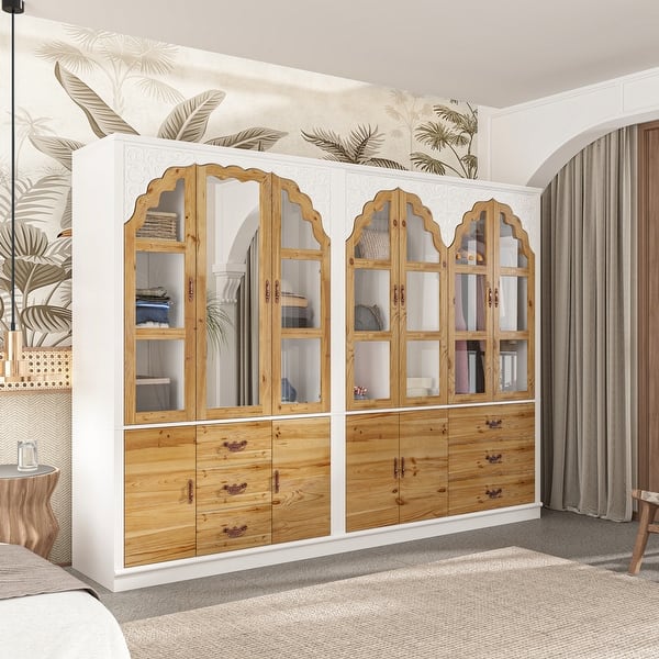 Classic Elegance Armoire Expandable Rustic Wardrobe with Glass Door ...