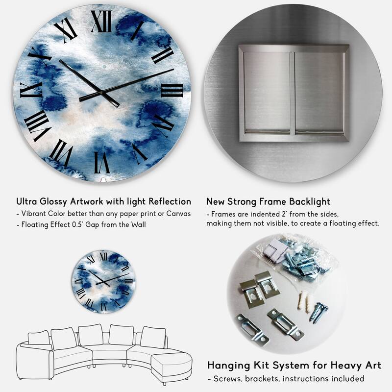 Designart 'Watercolor Abstract Classic Blue II' Modern wall clock ...