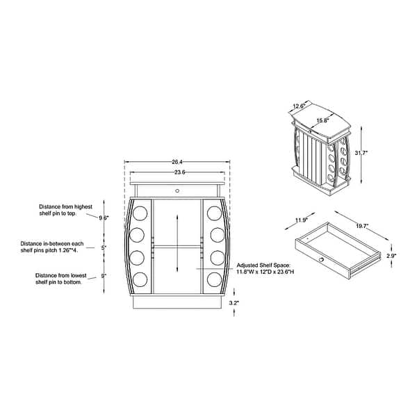 DH BASIC Rustic Oak Multi-storage Bar Cabinet by Denhour - Bed Bath ...