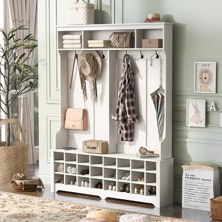 Modern Multiple Functions Hallway Coat Rack with Metal Black Hooks ...