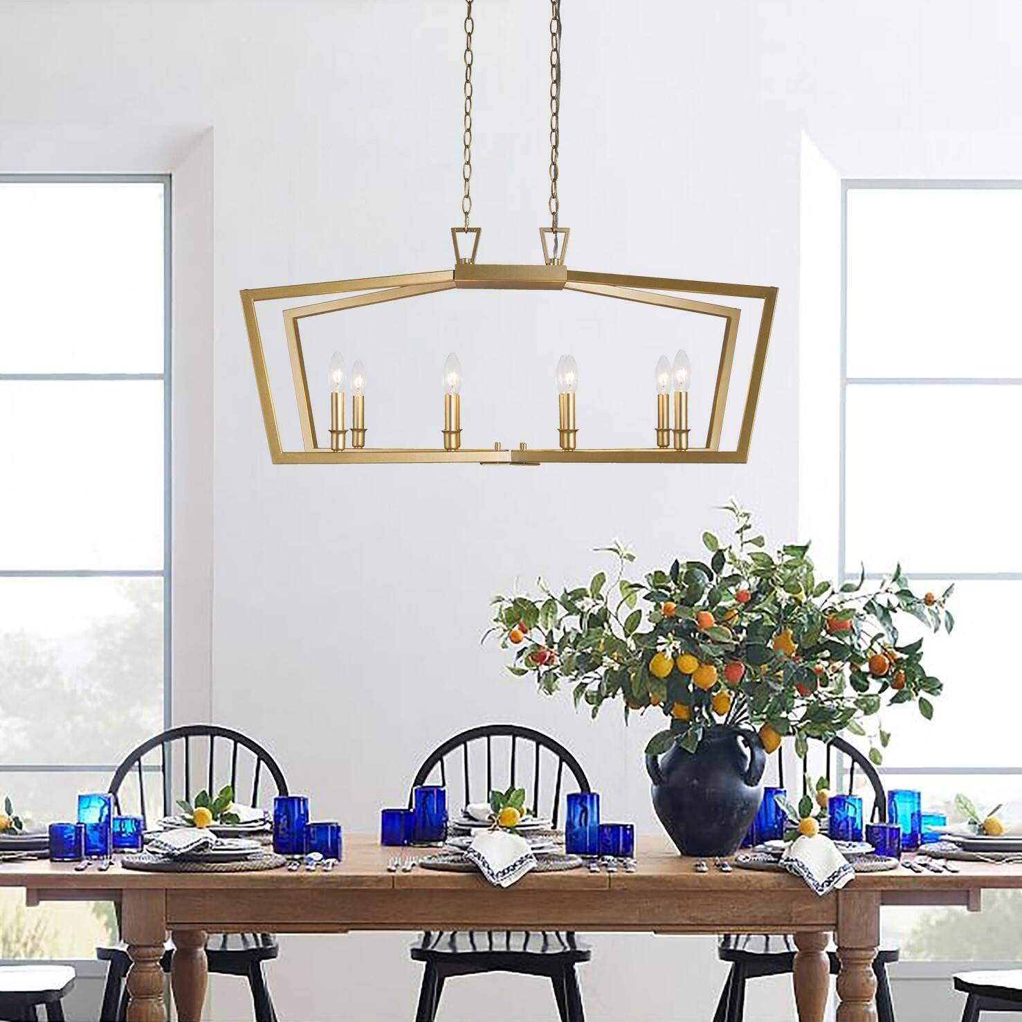 Zeci Modern Glam Gold Linear Chandelier Lantern Farmhouse Kitchen ...