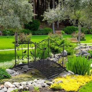 Curved Outdoor Metal Decorative Pond Garden Bridge with Guardrail - Bed ...