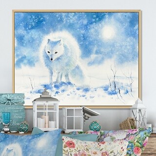 Designart "Polar Fox Col Winter Day" Traditional Framed Canvas Art ...