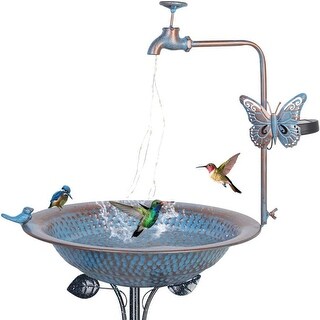 Outdoor Solar Bird Bath, 3" Deep Bird Bath with 5-Prong Metal Stake ...