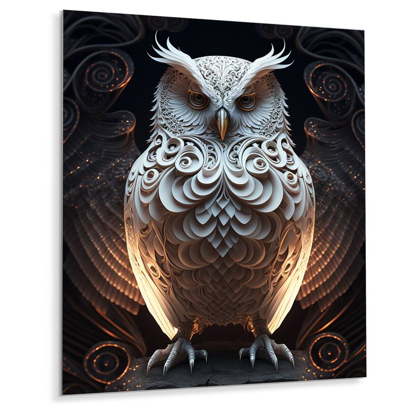 Designart 'Luminous White Owl I' Animals Owl Metal Wall Art - Overstock ...