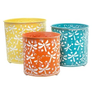 Set of 3 Vibrant colored Dragonfly She Shed Metal Pot Planters 7.5 ...