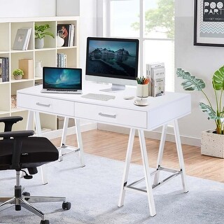 Topcraft Computer Desk with Drawers, White & Chrome - Bed Bath & Beyond ...