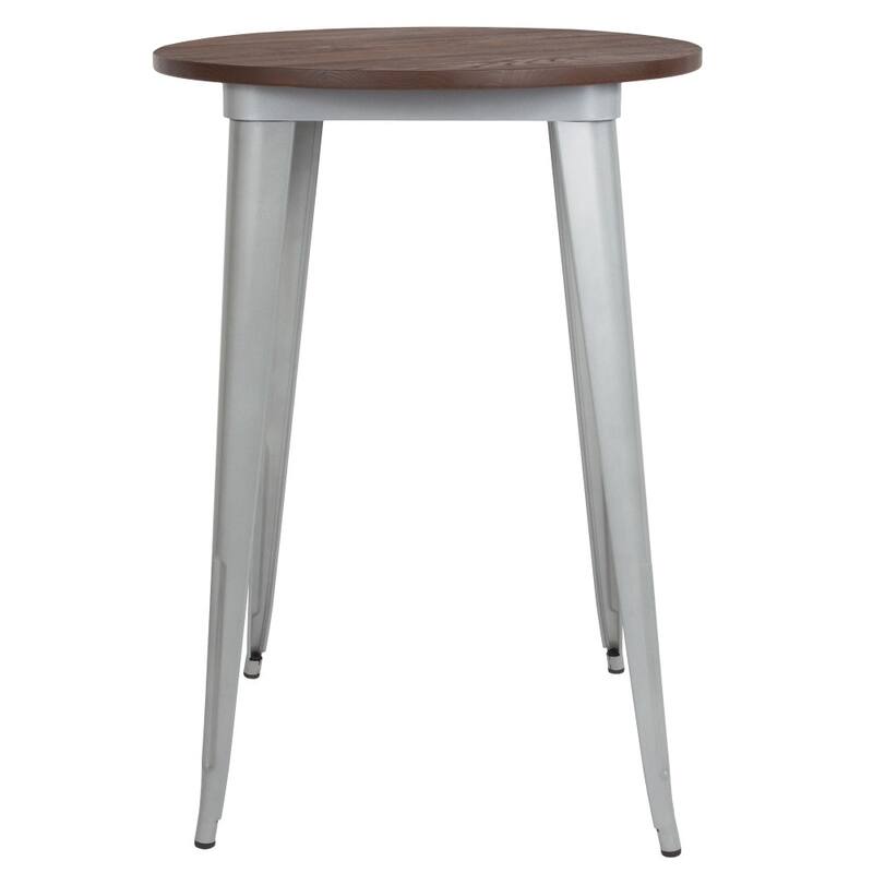 30" Round Metal Indoor Bar Height Table with Rustic Wood Top - 30"W x ...