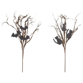 Transpac Wood Cat/Bat Spray Set of 2 Halloween Home Decorations - Bed ...