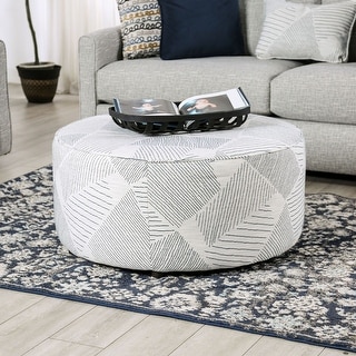 Laka Transitional Grey Linen-like Upholstered Round Ottoman by ...