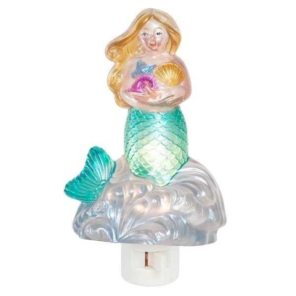 Golden Haired Mermaid Holding Seashells Electric Night Light - Bed Bath ...