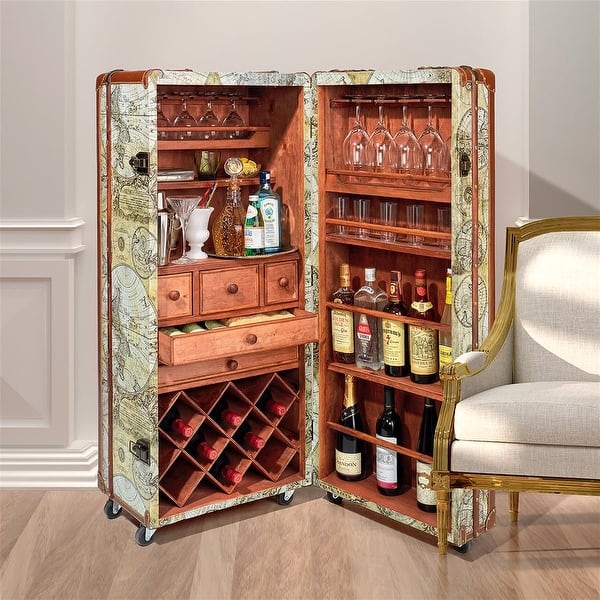 Design Toscano Italian-Style World Map Cocktail Bar Steamer Trunk ...