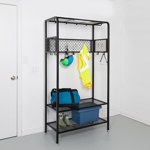 Honey-Can-Do Black Steel Garage Entryway Storage Rack - Bed Bath ...
