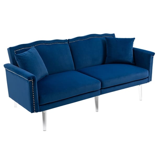 2 Seat Low Back Reclining Sofa Velvet Love Seats w/ Acrylic Legs, Navy ...