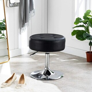 PU Leather Makeup Stool Height Adjustable Swivel Round Ottoman Black ...
