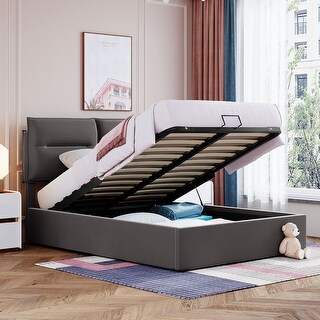 Full Size Velvet Upholstered Platform Bed with Hydraulic Storage ...