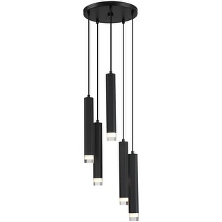5-Light Black Hexagon-shaped Cylinder Cluster LED Pendant Lights with ...