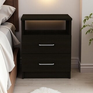 16"L Manufactured Wood 2-Drawer 1-Shelf Rectangle Nightstand, Wenge ...