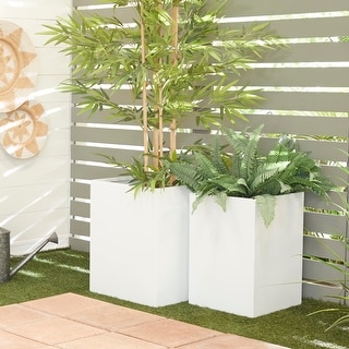 17", 14"W Indoor Outdoor White Metal Planter (2 Count) - Bed Bath ...