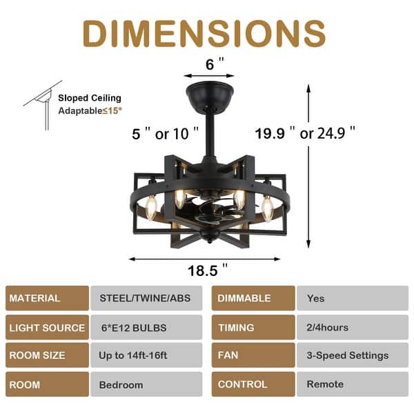 Oaks Aura18in.Spacecraft-inspired 6-Lights Modern Black Ceiling Fan ...