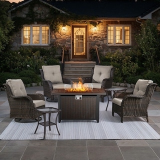 Gymojoy 7-Piece Outdoor Set with Fire Pit Table, Swivel Chairs & Side ...