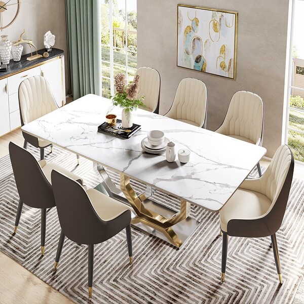 Palm Desert Natural Black Marble Dining Table with Brushed Steel Tulip ...