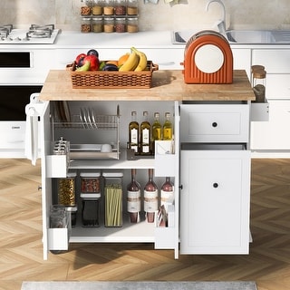 Rolling Kitchen Island with Drop Leaf and 3-Tier Pull-Out Organizer ...